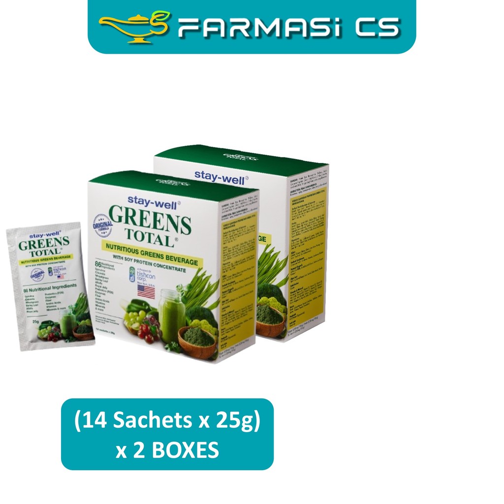 PROMO Stay-Well Greens Total Original 14 sachets x 25g x 2 Boxes (TWIN ...