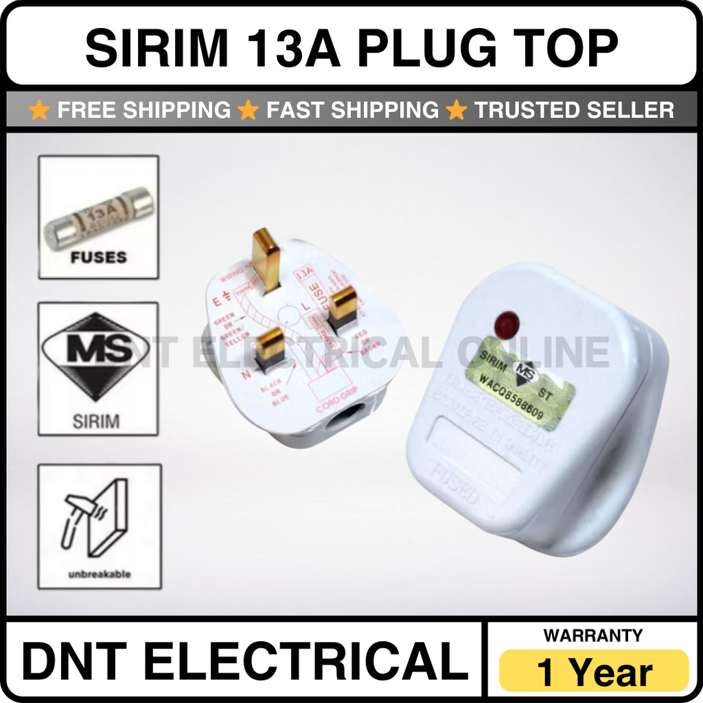 (SIRIM) 13A Plug Top Socket 3 Pin UK White Neon Unbreakable Fused ...