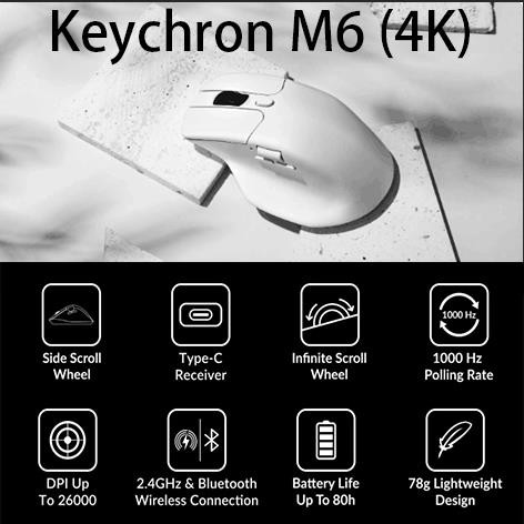 Keychron M6 Optical Mouse 4K Polling Rate Version 2.4GHz & Bluetooth TypeC Mice 3395 Sensor ...