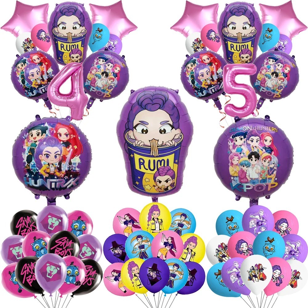 Kpop Demon Hunters Foil Latex Balloon Set Girls Kids Birthday ...