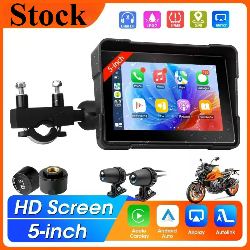 5 inch MOTO CarPlay Display Screen Navigation Motorcycle Dual Bluetooth ...
