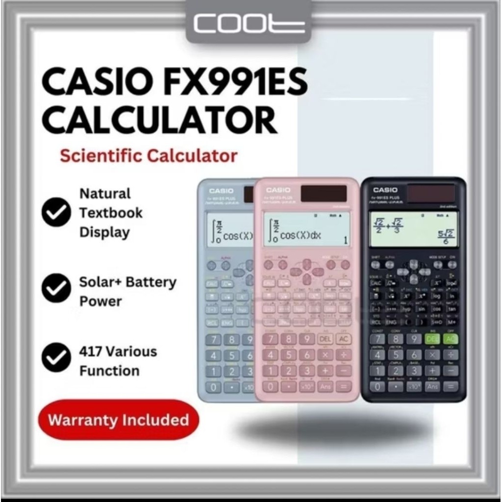 CASIO FX-991ES Scientific Calculator Plus Solar Portable Rechargeable ...