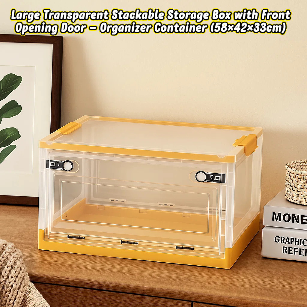 🧺 Large Transparent Stackable Storage Box with Front Opening Door ...