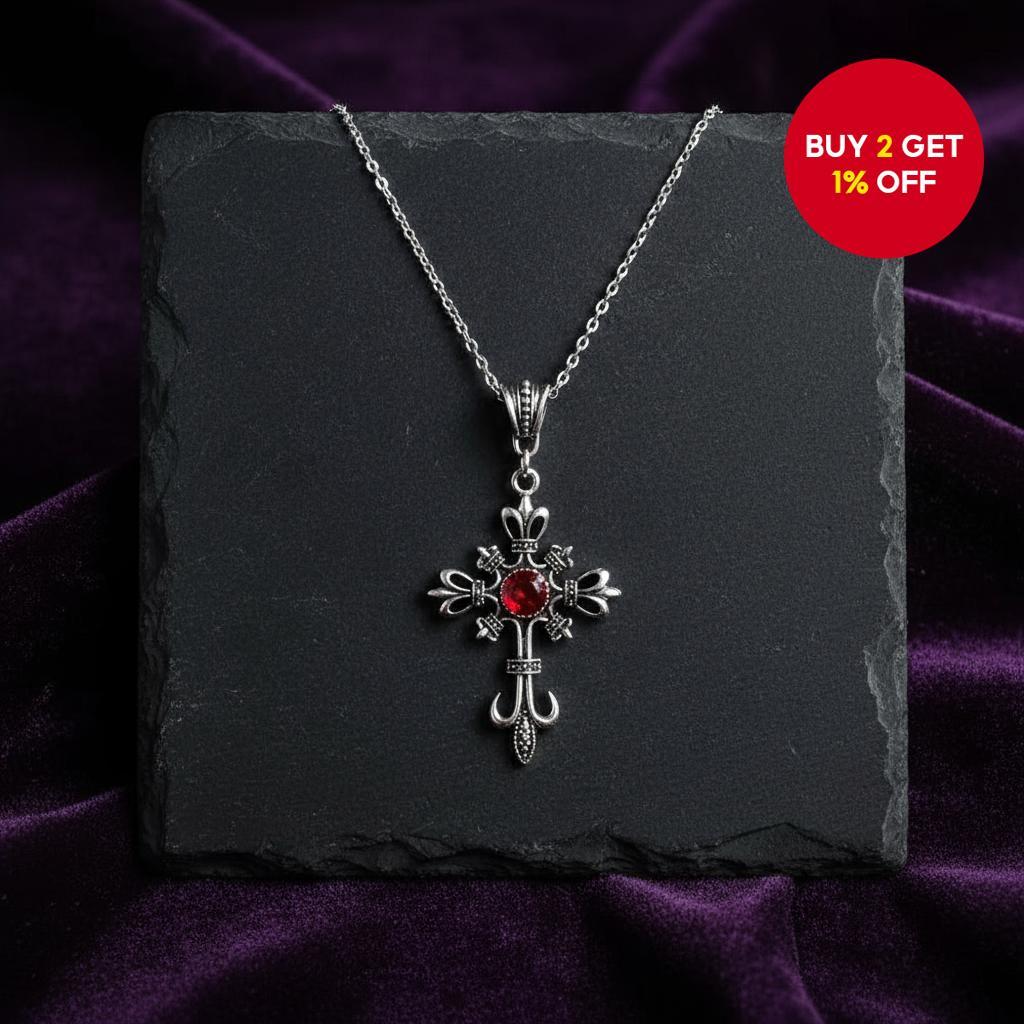 Stylish Gothic Red Ruby Cross Necklace for Fashionable Women Kalung ...