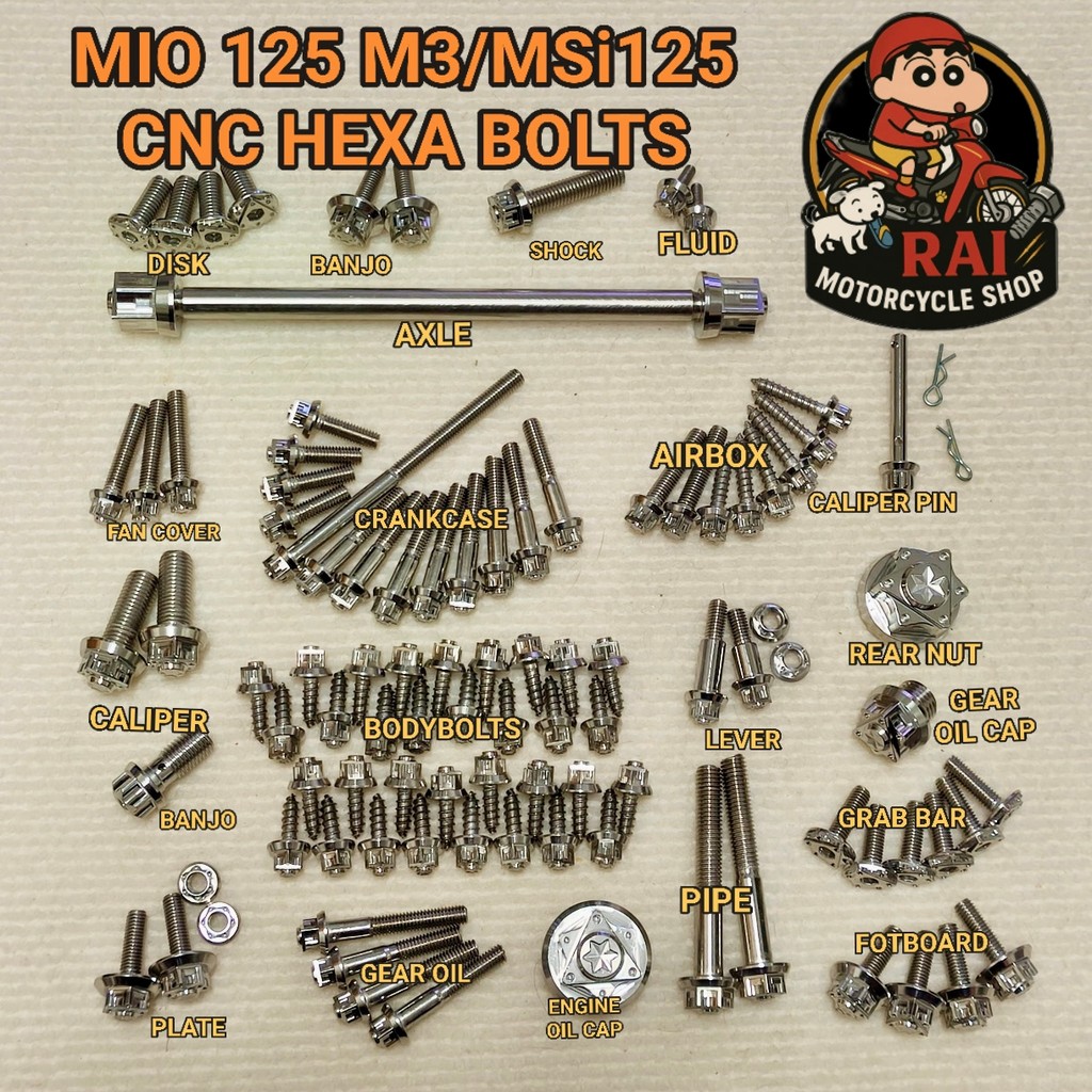 HEXA MIO I 125 (M3) / MIO SOUL I 125 (MSI) CNC BOLTS SET - WHITEGOLD ...