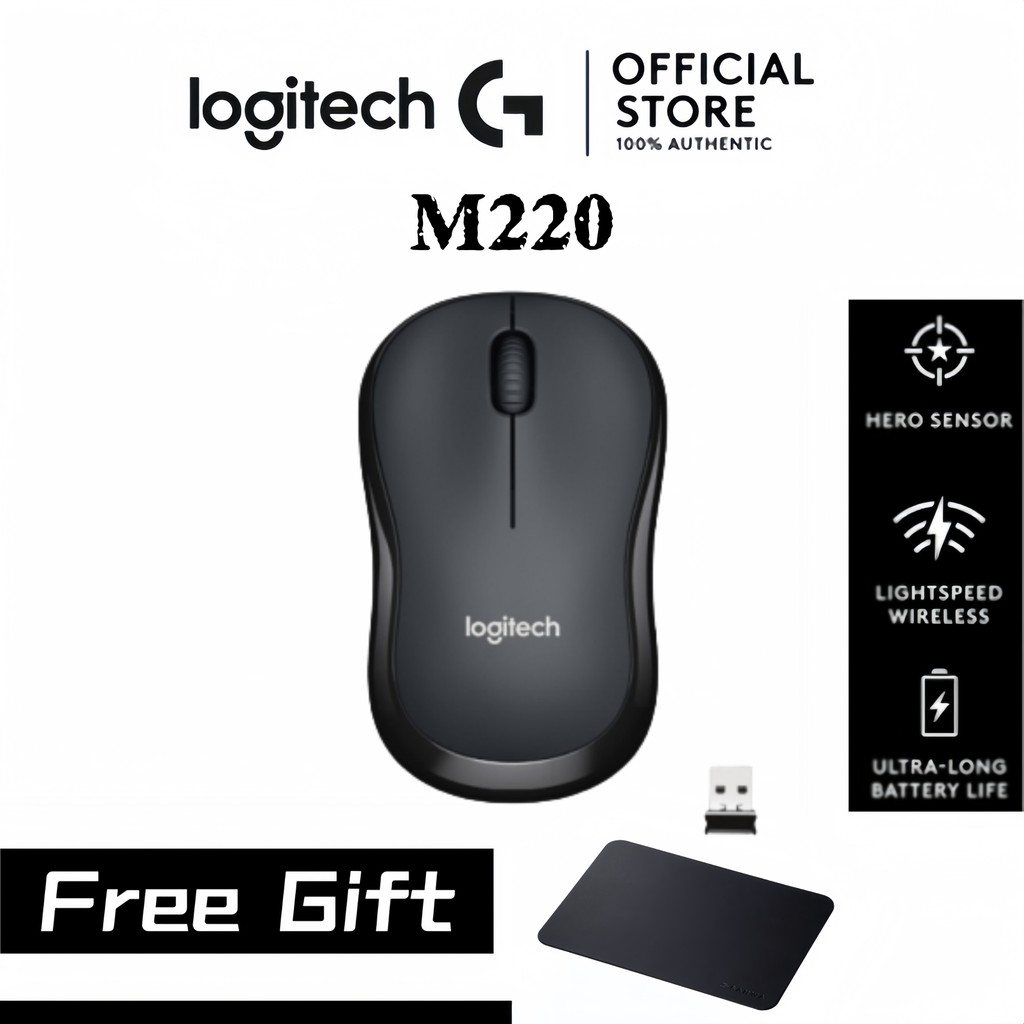 Logitech M220 Silent Wireless Mouse+Free Mouse Pad:91g Lightweight+10m ...