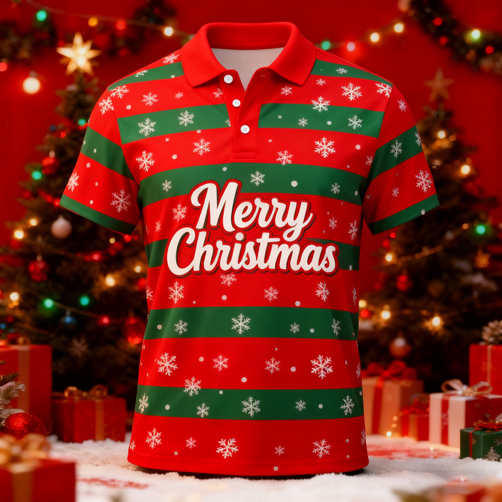 2025 Merry Christmas Polo Shirts For Men Red Green Striped Polo For Men ...