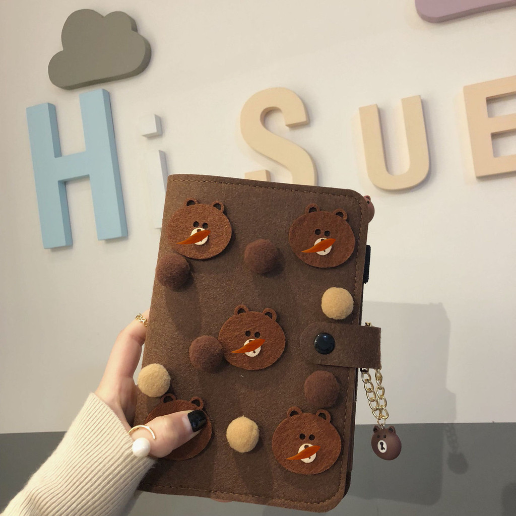 Ins Cute Girl Heart Notebook Brown Bear Handbook Korean Loose-leaf A6 ...