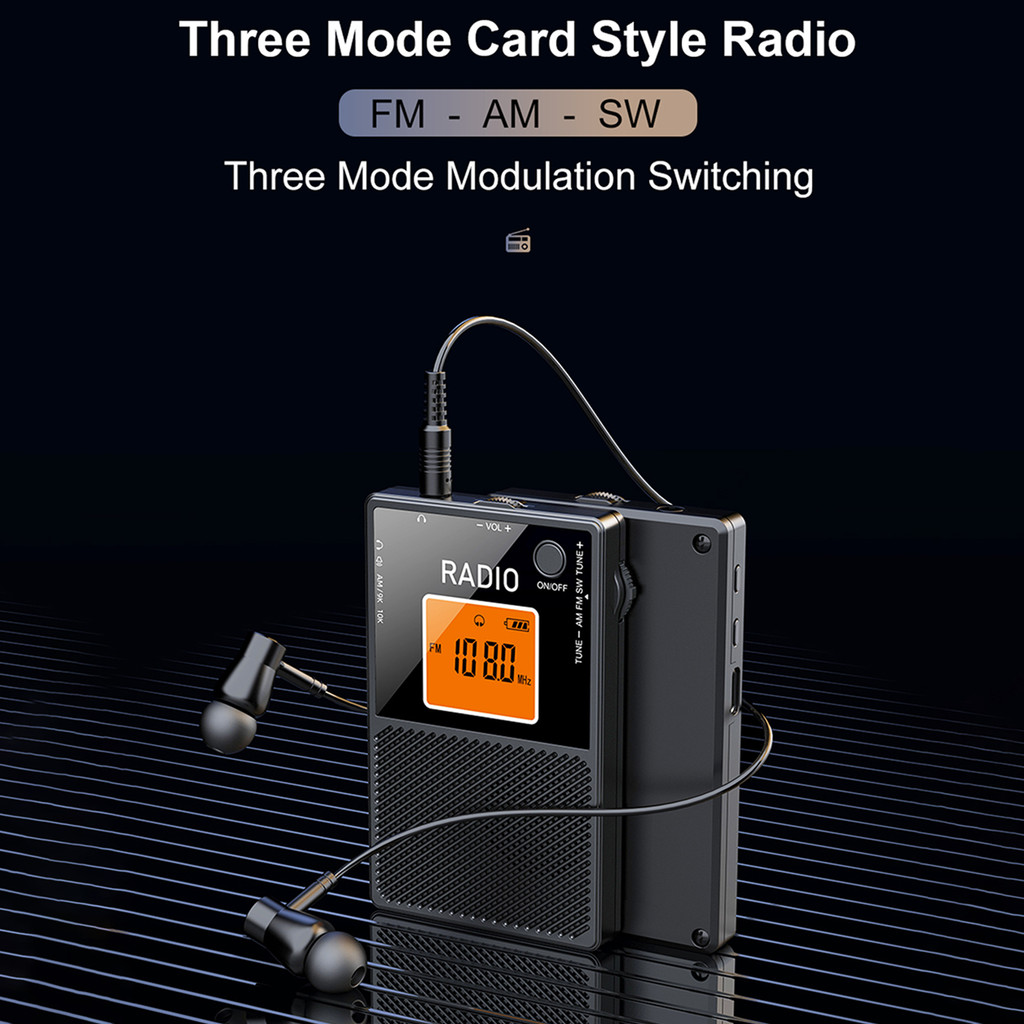 AM FM Transistor Radio Type-C Charging Pocket Speaker LCD Backlit ...