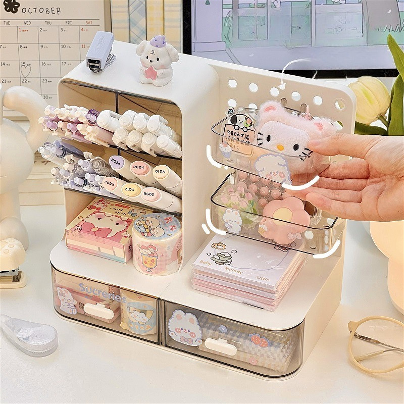 Desktop Hole Board Storage Box Organizer with Accessorie Desk Drawer ...