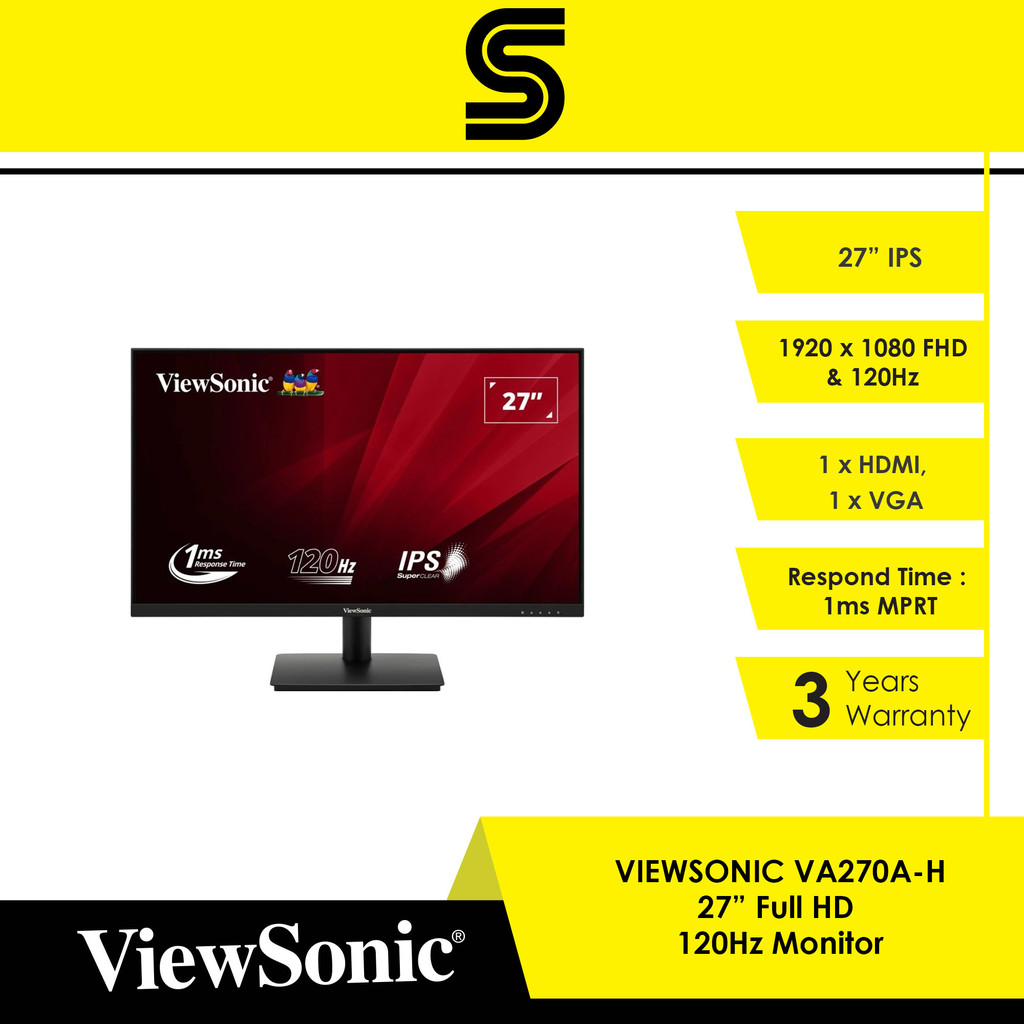 VIEWSONIC VA270-H-2 27" Full HD IPS Monitor - 100Hz/1ms MPRT/HDMI/VGA ...