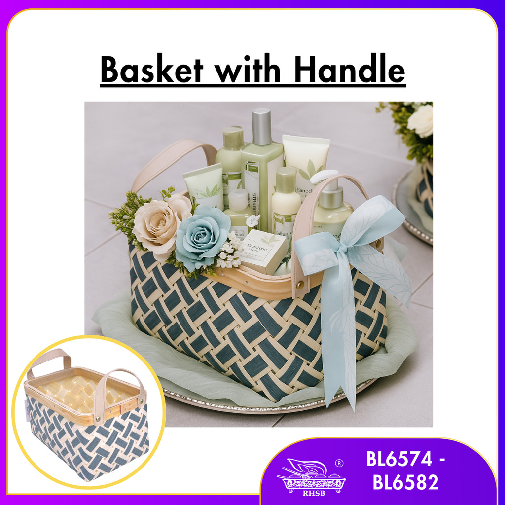 Bakul Rotan Biru Hantaran / Blue Rattan Basket with Handle / Wicker ...