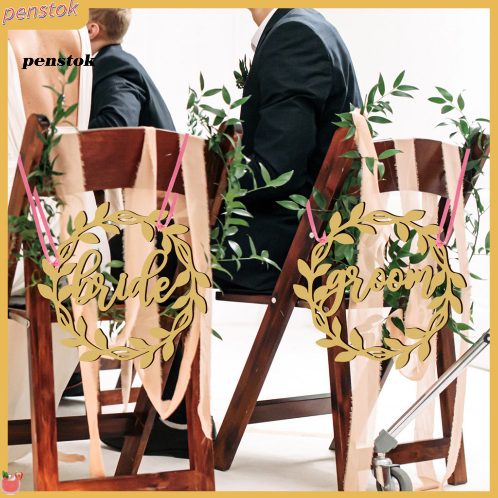 PEN| 1 Set Wedding Chair Signs European Style Rustic Wooden Hollow Out ...