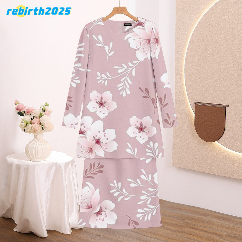 Baju Kurung Dusty Pink Raya Plus Size Fesyen Wanita Terkini Floral ...