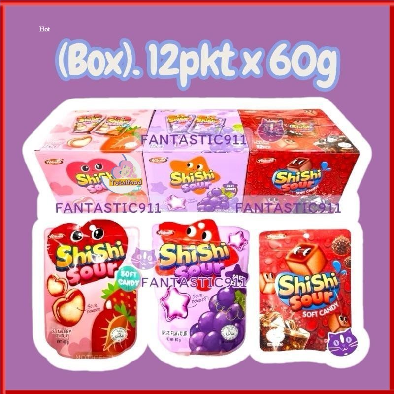 12pcs x 60g ALI Shi Shi Sour Soft Candy (Strawberry/Grape/Cola) Gula ...