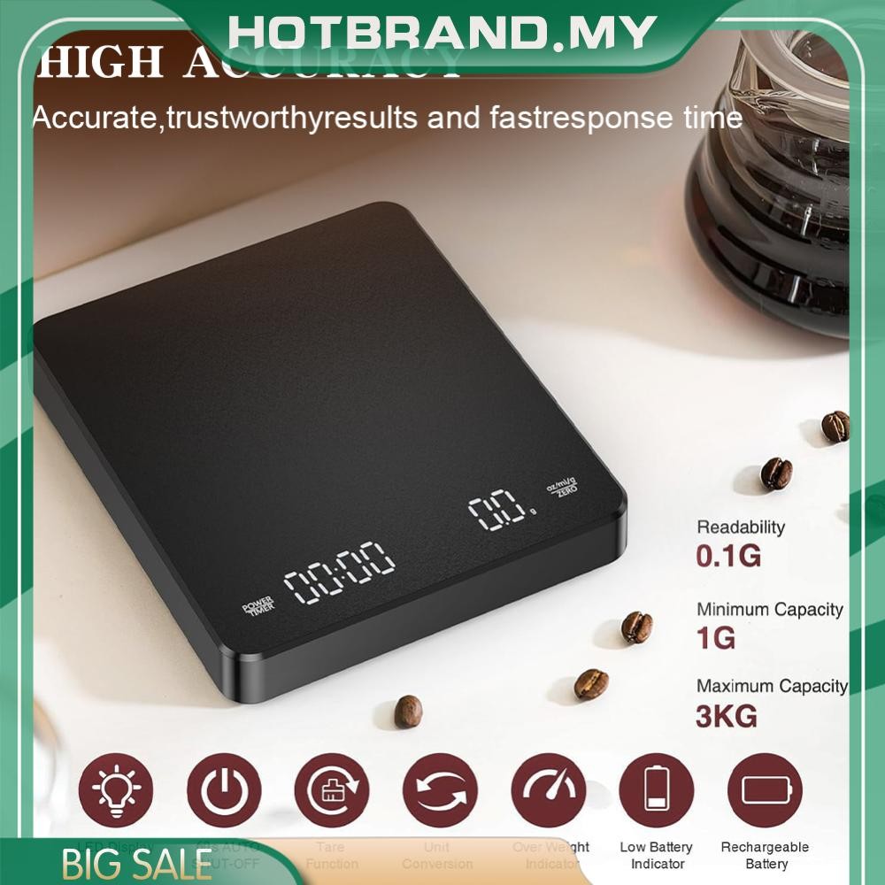 Rechargeable Coffee Scale Auto Timer LED Display Kitchen Scales ...