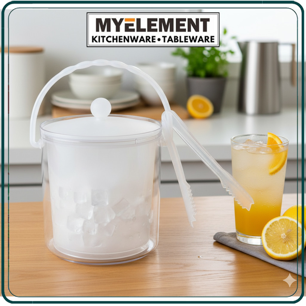 Myelement 2L Plastic Ice Bucket with Tongs and Handle Beverage Ice Cube ...