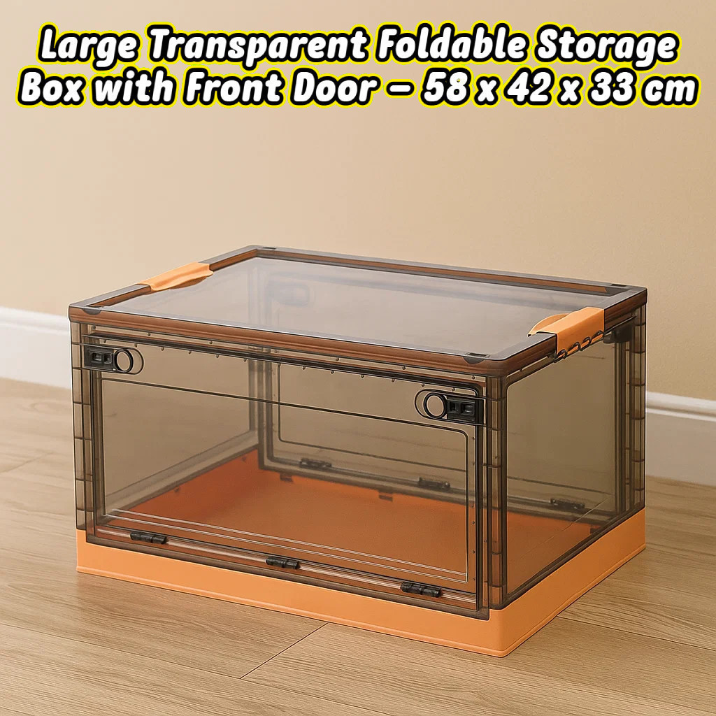 📦 Large Transparent Foldable Storage Box with Front Door – 58 x 42 x 33 ...