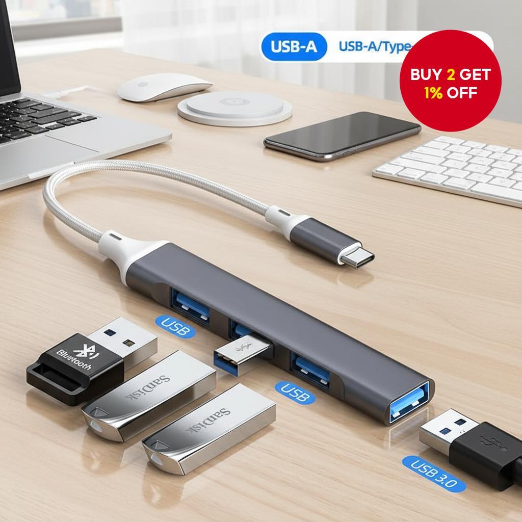 4-Port USB Splitter Hub Adapter Expander Multiport Cable for PC Laptop ...