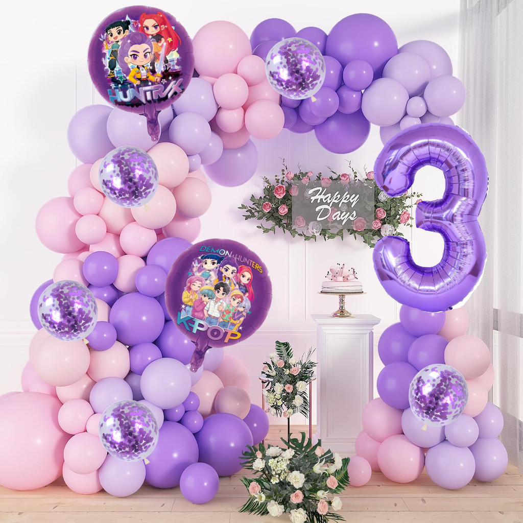 Birthday decoration set balloon Demon Hunters theme Kid Kpop party ...