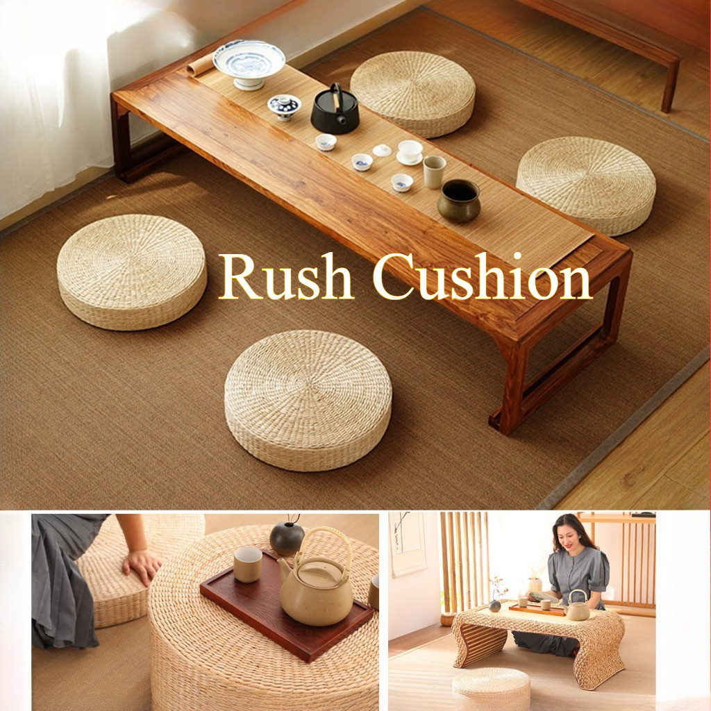 Japanese Round Straw Woven Tatami Cushion Floor Futon Pouf Ottoman Seat ...