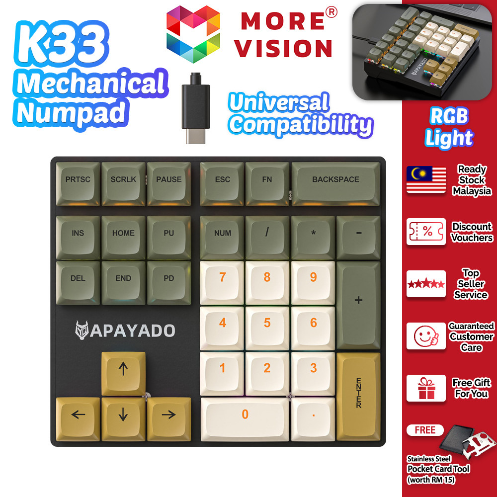 APAYADO K33 Numpad Keyboard 33Keys Numeric Blue Mechanical Shaft RGB ...