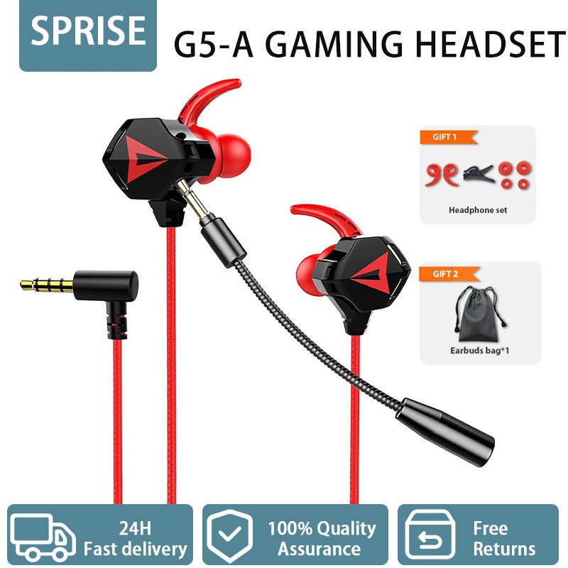 SPRISE G5 Wired Earphone Gaming With Pluggable Mic Bass Noise Cancel ...