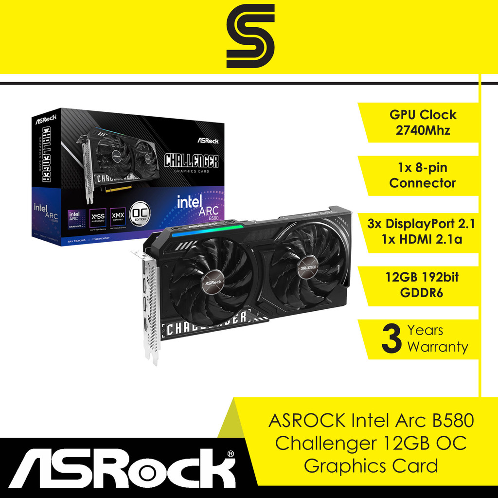 ASROCK Intel Arc B580 Challenger 12GB OC Graphics Card | Shopee Malaysia