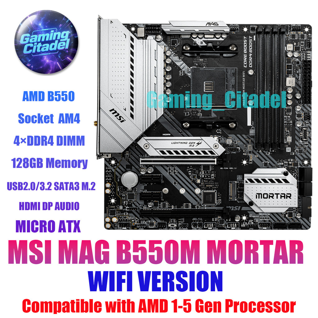 Used MSI B550M MORTAR WIFI DDR4 MATX AM4 Motherboard Compatible with AMD 1-5 Gen Processors ...