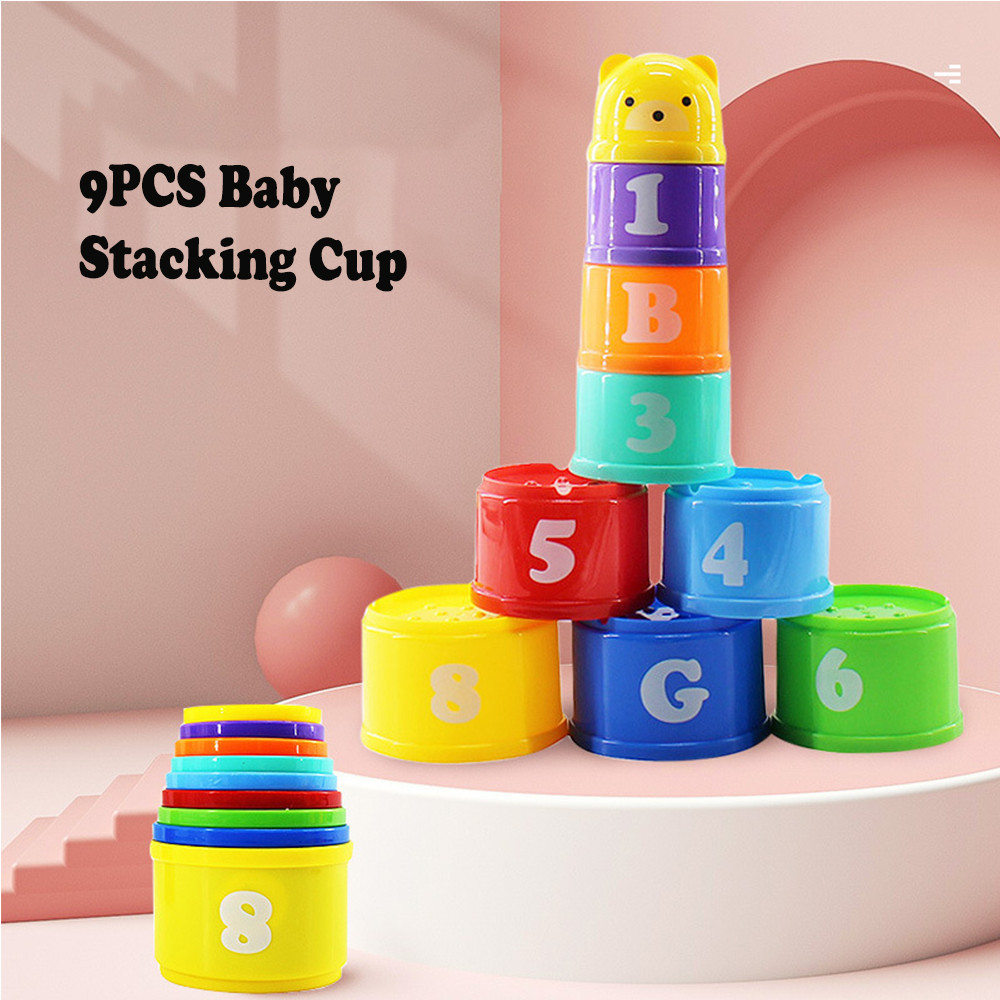 BN 9pcs Mainan Tacking Cup Baby Stacking Cup Toy Building Blocks Cup ...