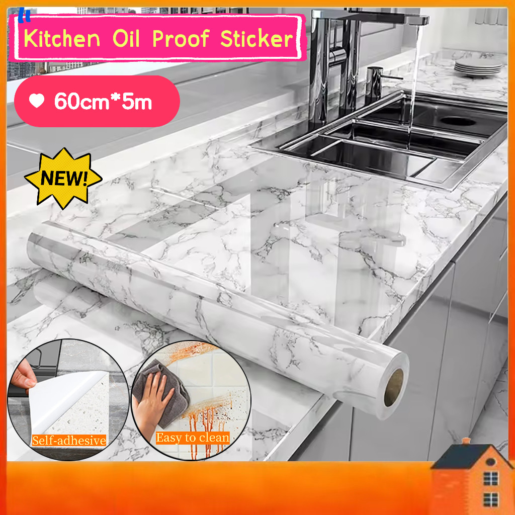 60CM*5M PVC Ready Stock-Marble Pattern Kitchen Wall Paper Self Adhesive ...