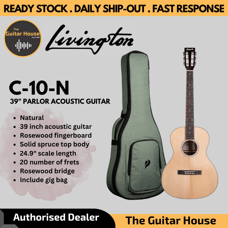 Livingston C-10 39" Solid Top Parlor Acoustic Guitar w/Bag - Tobacco ...