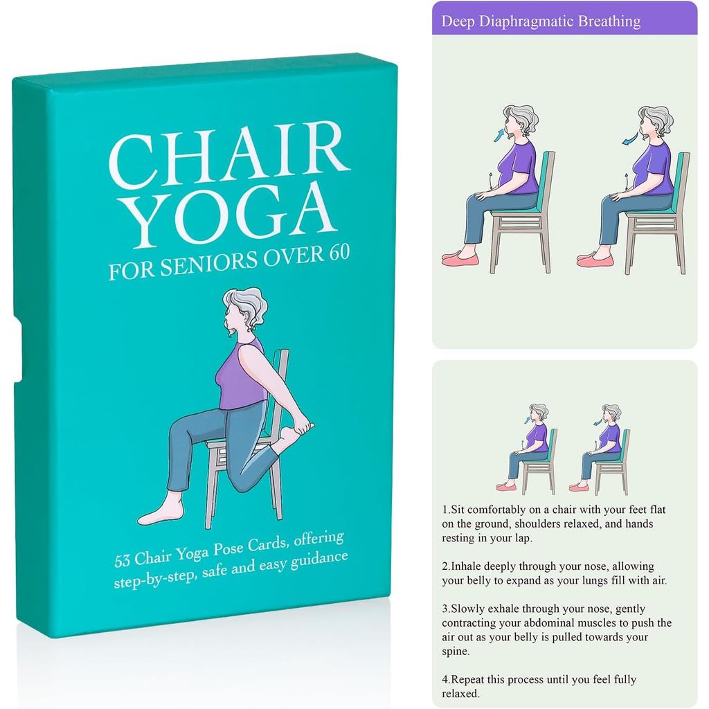 Oversized Chair Yoga Cards for Seniors – 53 Step-by-Step Poses, Large ...