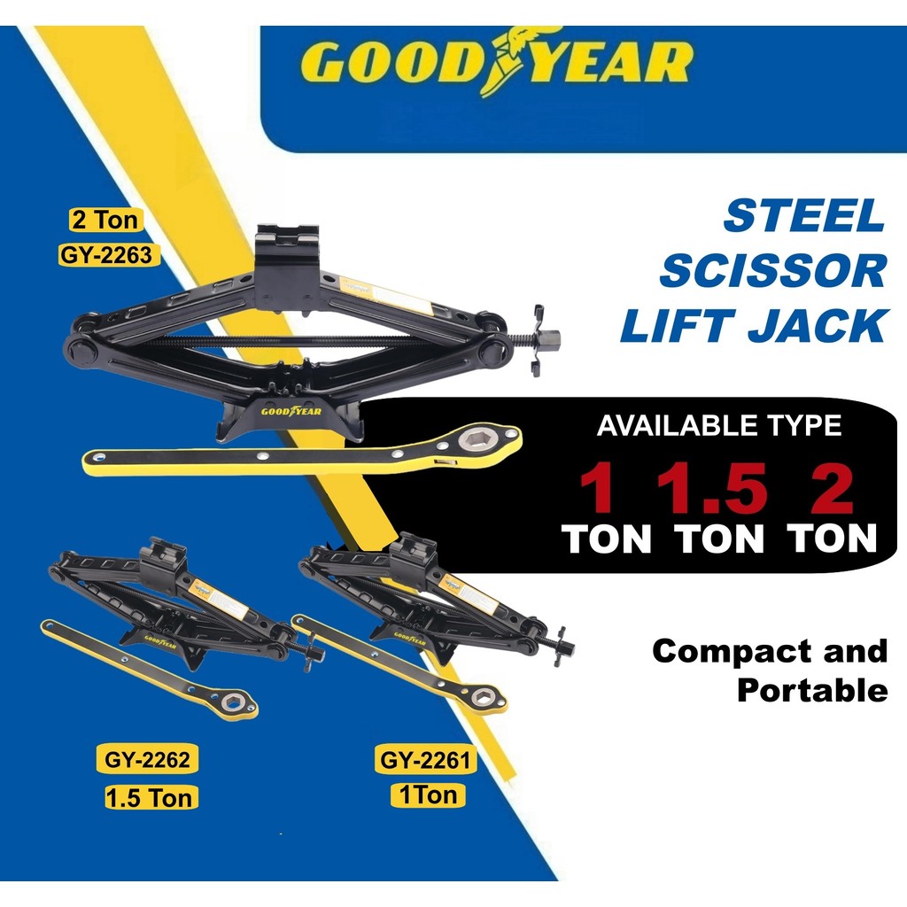 Goodyear Steel Scissor Lift Jack With Handle for Auto/SUV/MPV - 1/1.5/2 ...