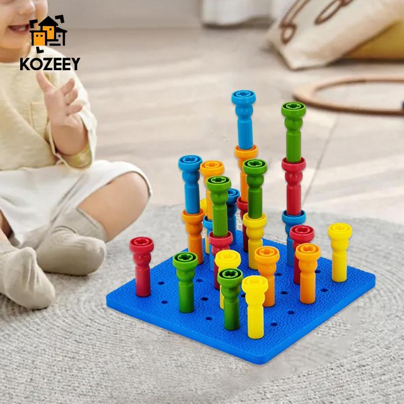 KOZEEY Stacking Peg Board Set Sorting Counting Game 25 Pegs & Board ...
