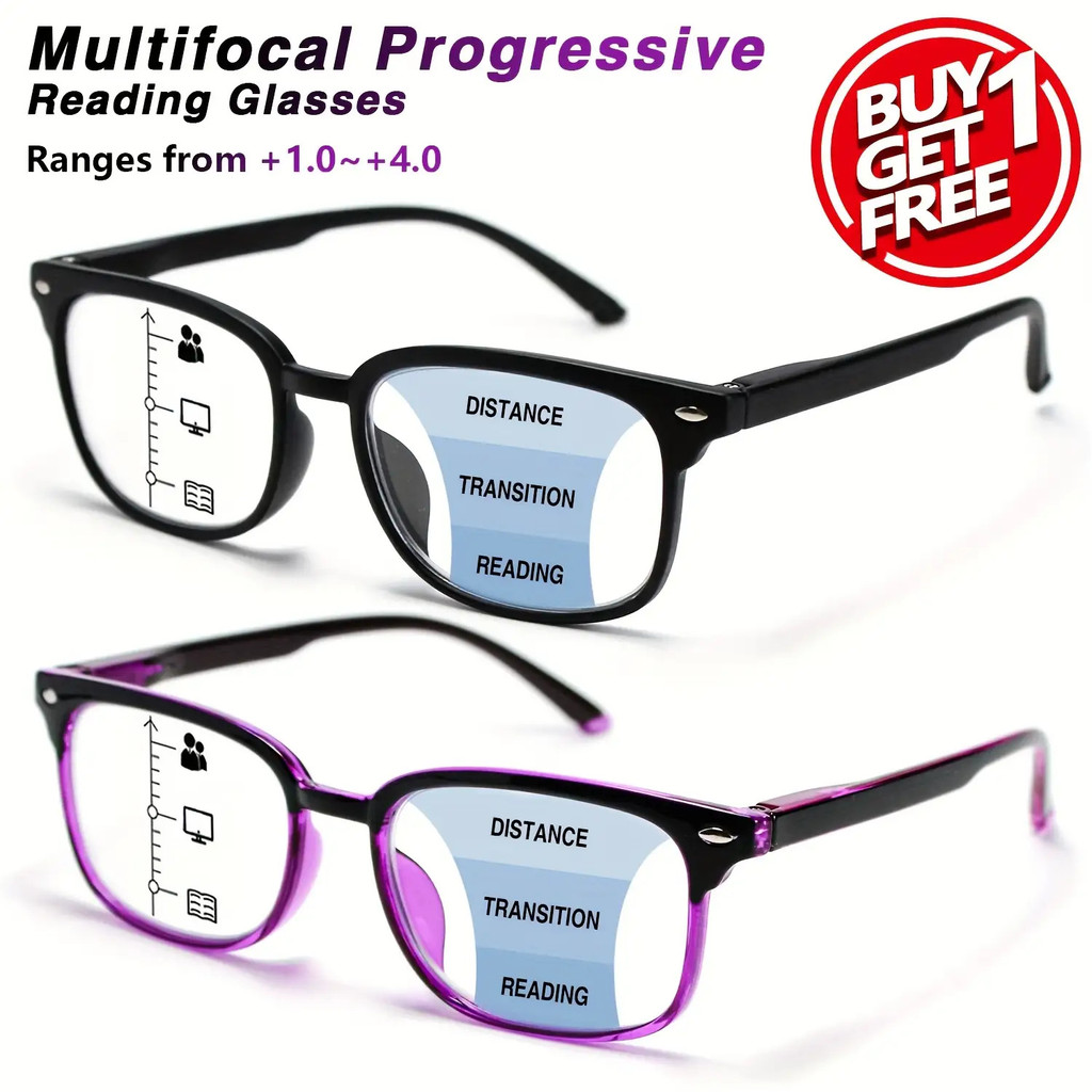 2pcs Multifocal Reading Glasses with Progressive Lenses (+1.0 to +4.0 ...