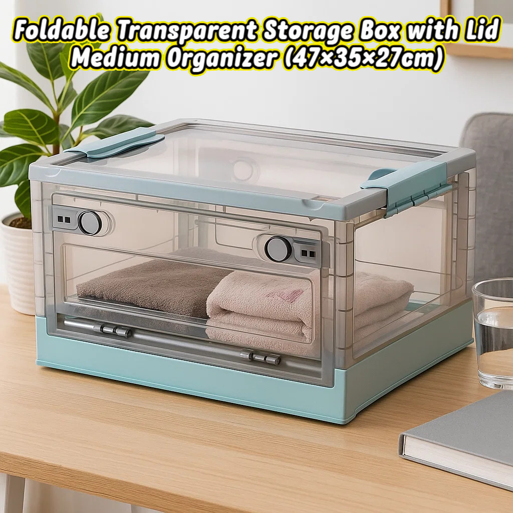 Foldable Transparent Storage Box with Lid – Medium Organizer (47×35× ...