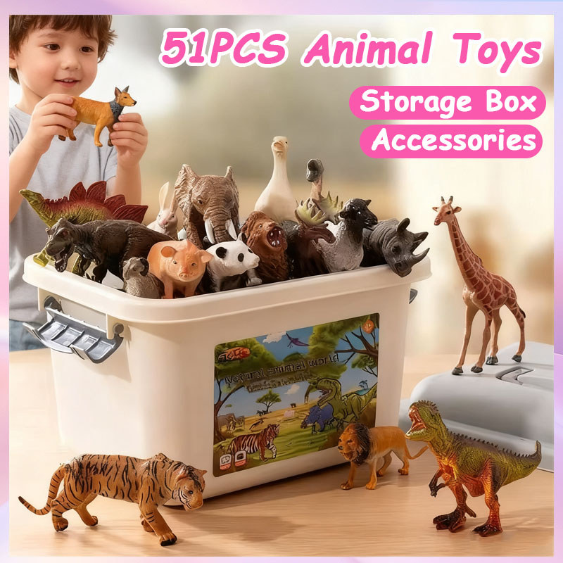 51PCS Simulation Jungle Zoo Toy Animal Model Toys with Storage Box/Map ...