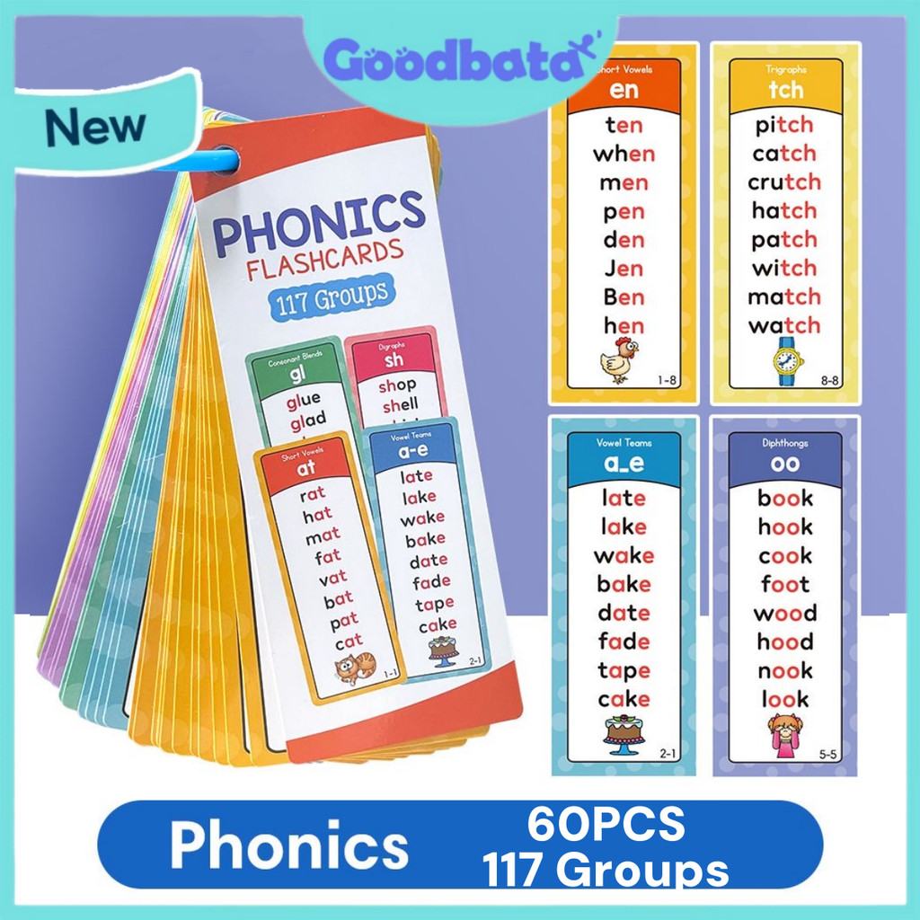 60PCS Phonics Flashcards Montessori Phonics Word Lists Cards English ...