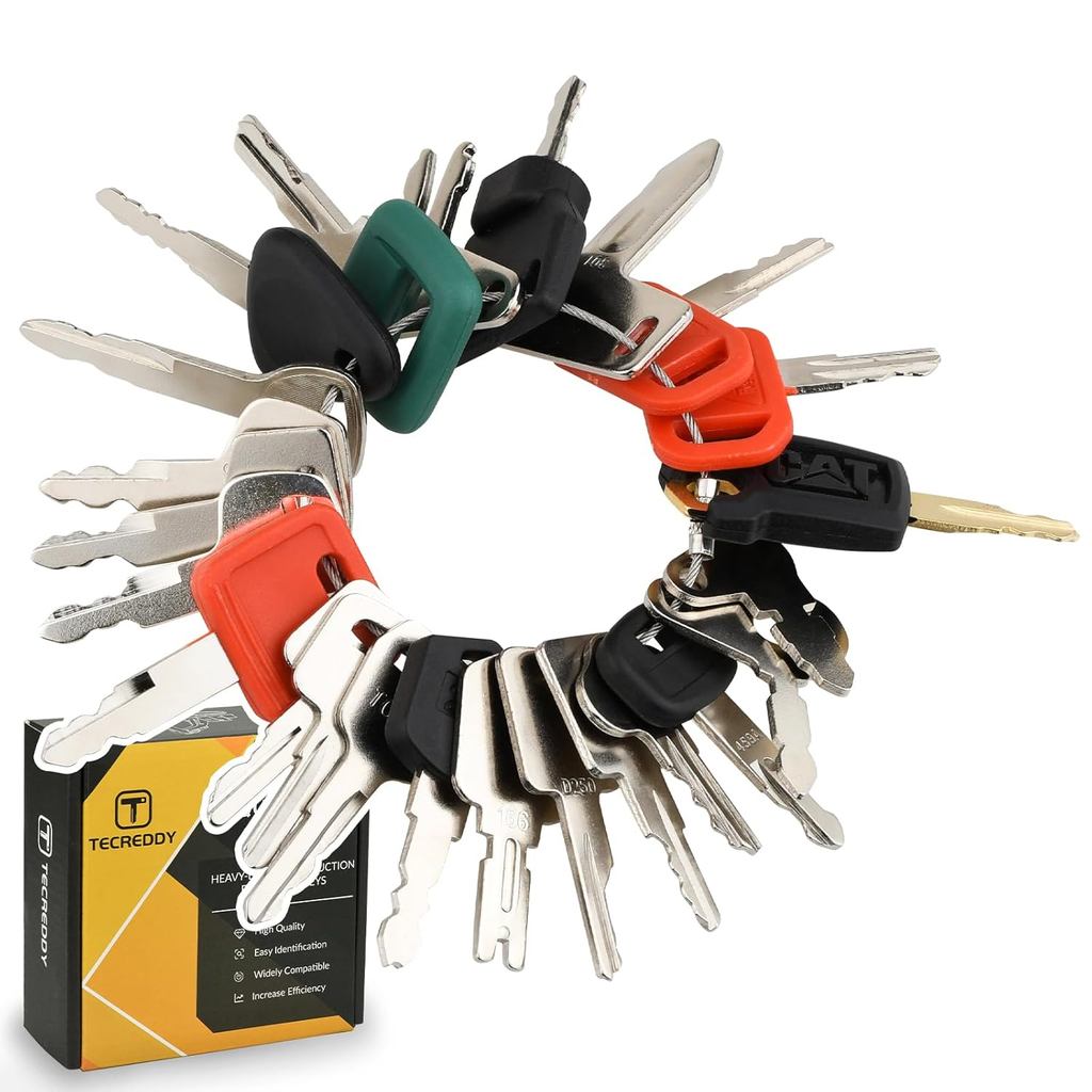 25 Heavy Equipment Keys, Master Key Set for Cat Caterpillar Case Bobcat ...