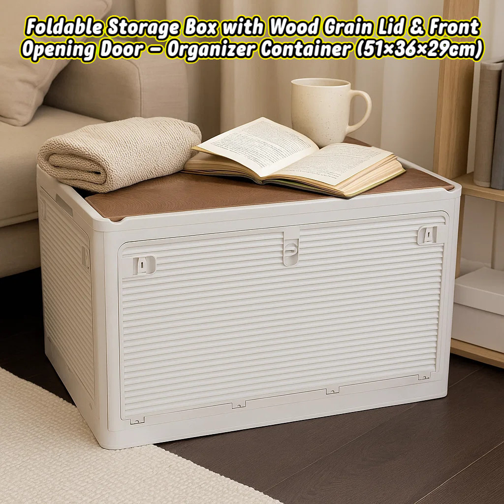 🧺 Foldable Storage Box with Wood Grain Lid & Front Opening Door ...
