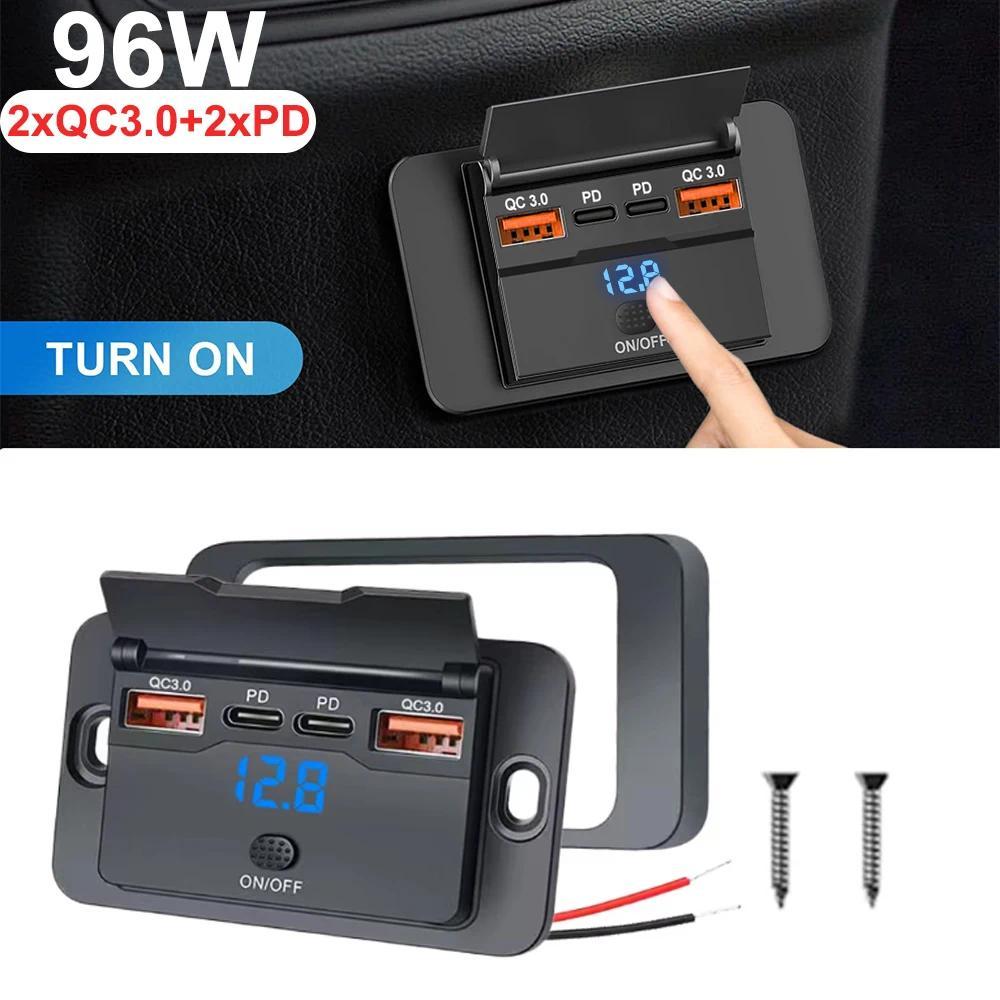 Car Charger Socket Panel 12V/24V RV USB Outlet Dual QC3.0 PD Fast ...