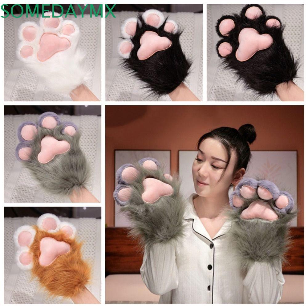 SOMEDAYMX Cosplay Costume Gloves, Furry Thicken Plush Cat Paw Gloves ...