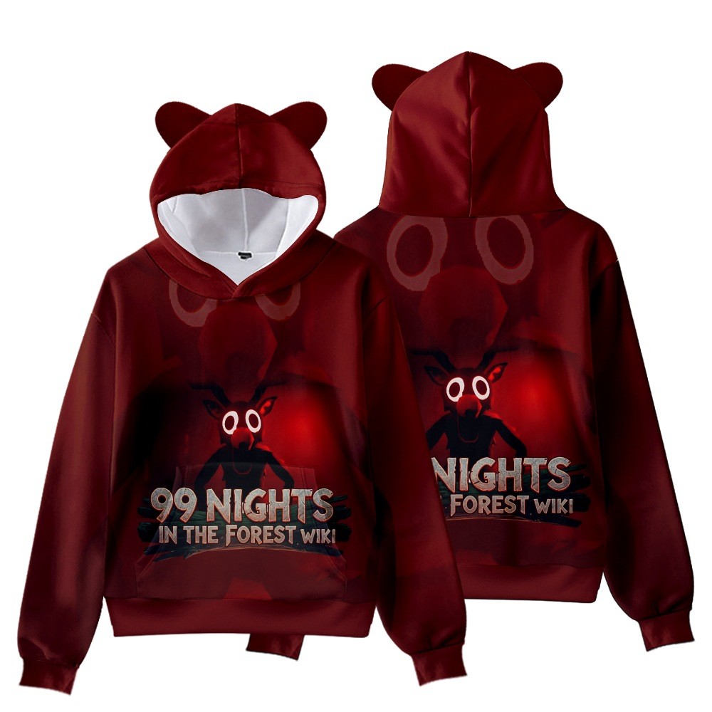 3D new game 99 nights in the forest cat ears hooded sweater adult ...