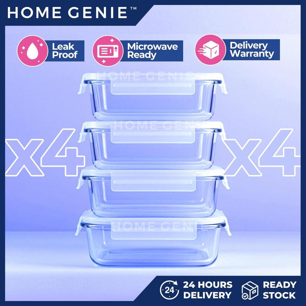 Home Genie Glass Lunch Box Set Safe Microwave Bento Box With Lid Food ...