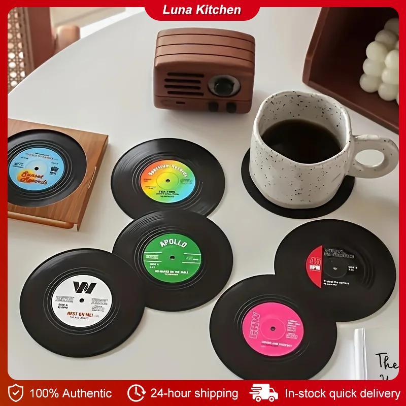 2PCS Retro Record Coasters Anti-slip Vinyl Disk Coasters Universal ...