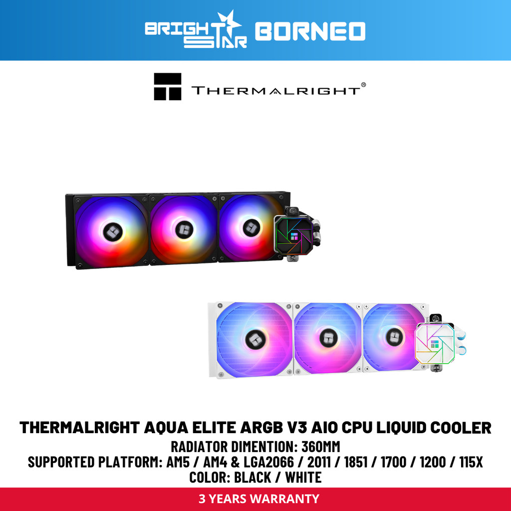 THERMALRIGHT Aqua Elite Argb V3 AIO CPU Liquid Cooler - Black / White ...
