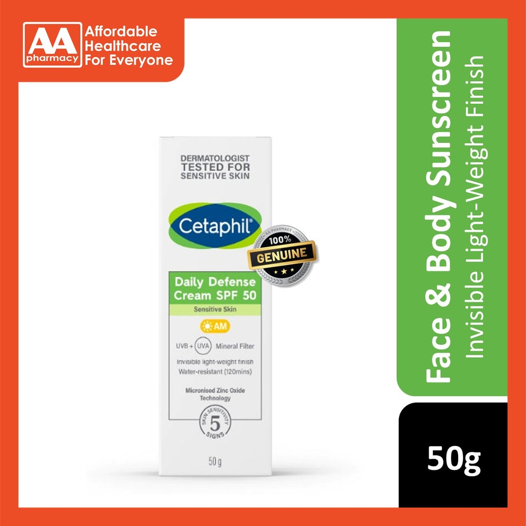 Cetaphil Daily Defense Cream SPF 50 Mineral Sunscreen 50g | Shopee Malaysia