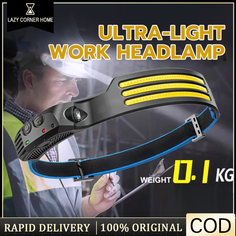 COB LED Head Lamp Flashlight Sensor Headlight USB Rechargeable Headlamp ...