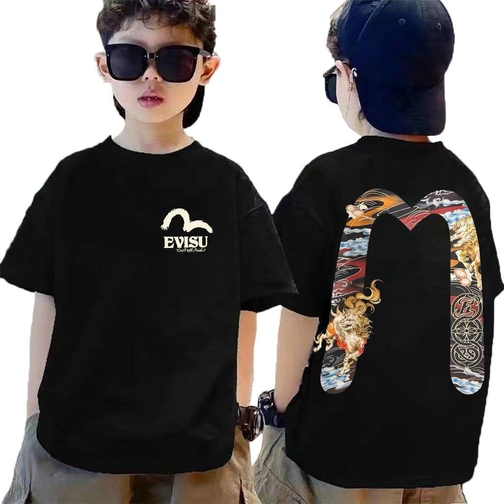 Fashion Trend EVISU T-shirt Kids Adults Baju 100% Cotton Tee Shirt ...